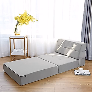 Casart Sofa Bed Tri-Fold Portable Sleeper Folding Memory Foam with Washable Cover Guest Chaise Lounge Padded Cushion Guest Sleeper Chair (Gray)