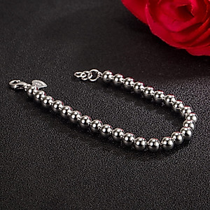 H&Beautimer 925 Sterling Silver 4-10MM Ball Chain Bracelet For Women's - Italian Handmade Bead Chain Bracelet 5''5.7''6.3''6.7''7.5''8''8.3''8.5''9 Inch Rose Gold Party Jewelry (6MM Silver, 7 inches)