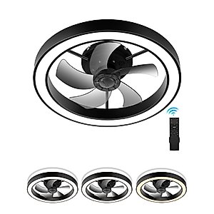 DOURARY Flush Mount Ceiling Fans with Lights and Remote, Minimalist 20 in Dimmable Low Profile Ceiling Fan, Match any Interior, Stepless Color Temperature Change, and 6 Speeds - Black