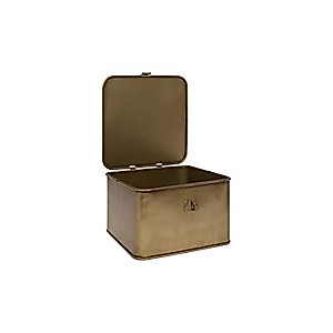Creative Co-Op Square Decorative Metal Boxes with Gold Finish (Set of 3 Sizes)