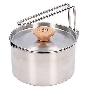 CHICIRIS 1000ml Camping Pot Stainless Steel Portable Outdoor Tea Coffee Pot with Detachable Handle for Picnic Hiking with Vent