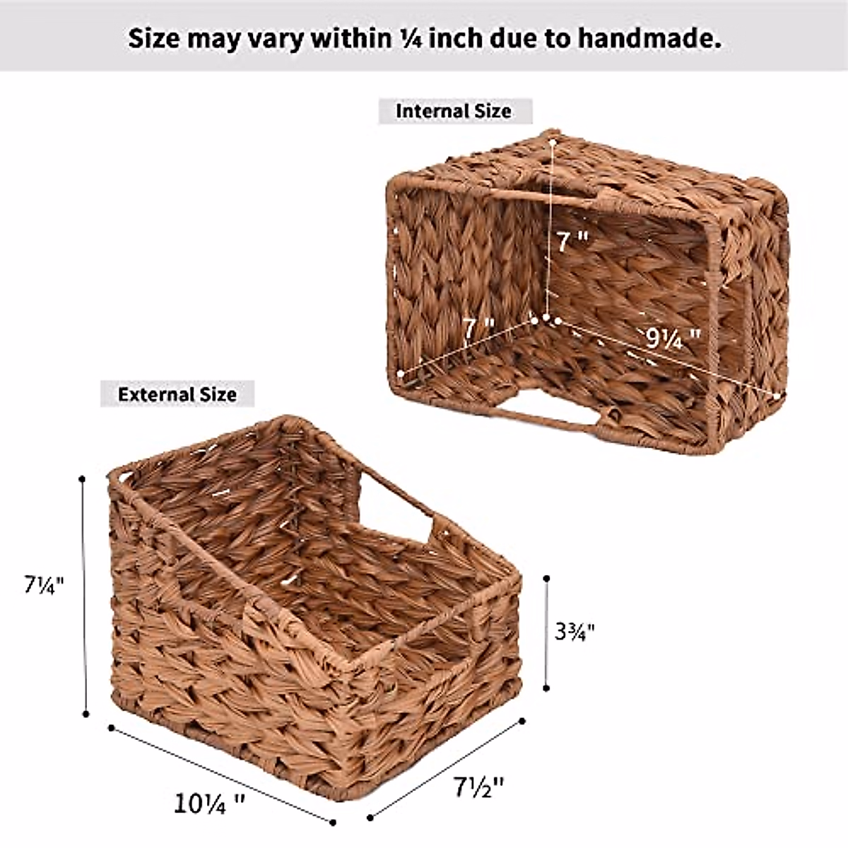 GRANNY SAYS Wicker Storage Baskets for Shelves, Trapezoid Woven Basket with Handles, Waterproof Storage Wicker Baskets for Organizing Pantry Kitchen Cabinet, Caramel Orange, 2-Pack
