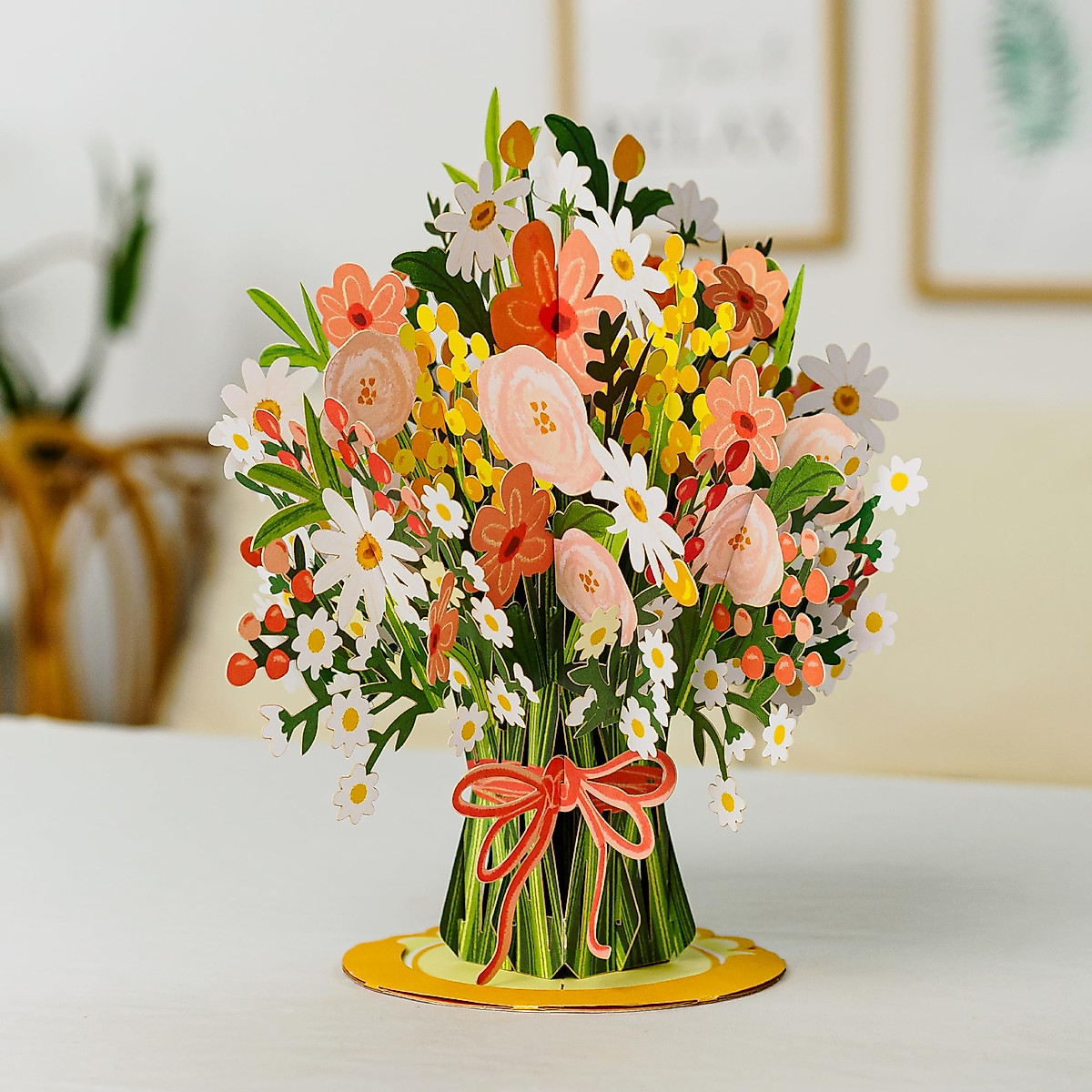 Paper Love 3D Pop Up Flower Bouquet Card, with Daisy Delight Forever Flowers Keepsake, Gift For Birthday, Mothers Day, Get Well, Thank You, All Occasion or Just Because - Oversized 10" x 7" Cards - Includes Envelope And Note