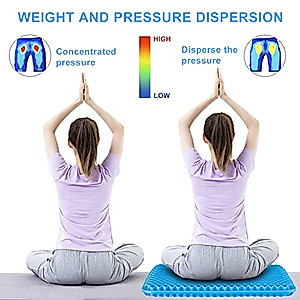 Yunqing Gel Seat Cushion with Non-Slip Cover, Cooling Seat Cushion Breathable Honeycomb Pain Relief, Sciatica Hip Egg Crate Cushion for Of Blue