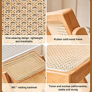 EHERDM Folding Rattan Chair with Backrest Foldable Solid Wood Rattan Chair Kitchen Dining Chair Patio Rattan Chair Garden Rattan Chair for Indoor and Outdoor Burlywood