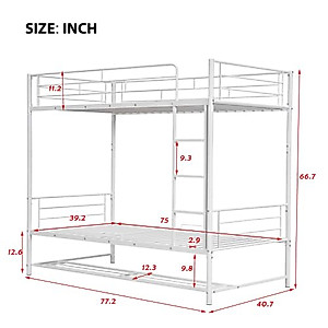 Metal Bunk Bed Frame,Divided into 2 Beds, Twin Over Twin Bunk Bed with Shelf, Safety Guard Rails and Ladder, Heavy-Duty Steel Frame Bunk Bed for Kids Teens Adults,No Box Spring Needed (White)