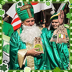 120 Pcs St. Patrick's Day Linen Gift Bag Irish Clover Burlap Bags with Drawstring Small Shamrock Goodie Bag Mini Holiday Treat Sacks Bulk Gifts for Coworkers Candy Party Favor, 12 Designs, 4 x 5.5''