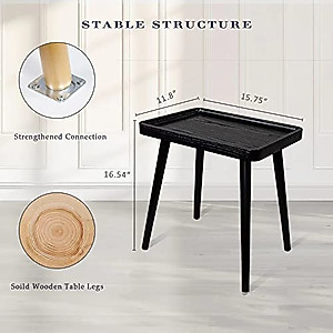 FOOHCXX Black Side/End Table, Modern, Minimalist Wooden Small Accent Table with Natural Legs for Living Room, Bedroom, Balcony and Office, Small Side Table for Small Spaces，Home Decor