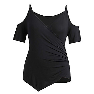 Womens Casual Blouse,Sexy Off The Shoulder Tank Tops Summer Loose T-Shirt Plain Pure Color Tops Flowy V Neck Tunic