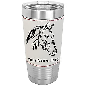 LaserGram 20oz Vacuum Insulated Tumbler Mug, Horse Head 2, Personalized Engraving Included (Faux Leather, Baseball Style)