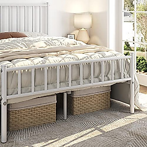Yaheetech 14 Inch Full Size Bed Frame Metal Platform Bed with Spindle Headboard Footboard/Mattress Foundation/No Box Spring Needed/Underbed Storage Space/Steel Slat Support/Easy Set up, White
