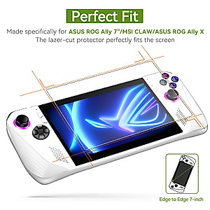 ivoler 3-Pack Tempered Glass Screen Protector for ASUS ROG Ally/ASUS ROG Ally X 7'' 2024/ MSI Claw A1M 2024 Gaming Handheld 7 inch 2023, Transparent HD Clear Screen Protector Bubble Free