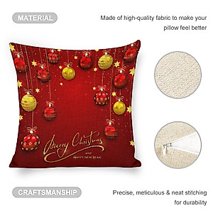 Xmas Ball Baubles Quote Throw Pillow Covers 18×18 Pillowcases Set of 2 Merry Christmas Linen Decorative Square Pillow Case Cushion Covers Standard Size for Sofa Couch Outdoor Bed Pillow Protectors