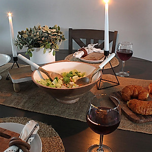 AuldHome Wooden Salad Bowl Set (Large Serving Bowl w/Utensils); Salad Serving Set in Mango Wood