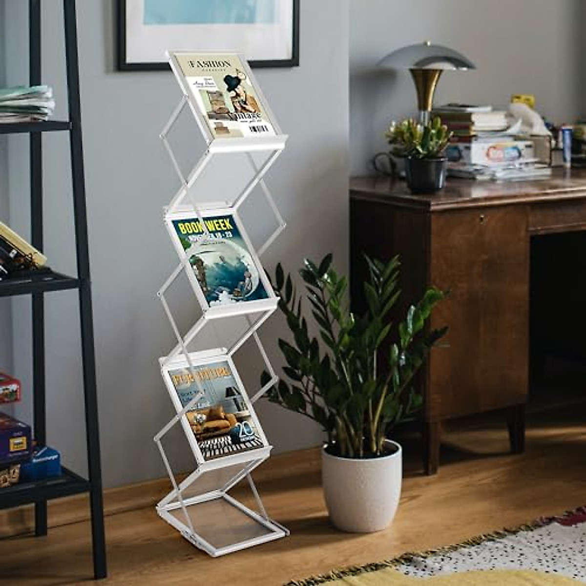 Nisorpa Literature Rack, Foldable Magazine Rack Office Racks & Displays Magazine Rack Catalog Brochure Display Stand Holder Catalog for Trade Show Exhibitions Office Retail Store, 3 height adjustable,