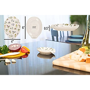 Nat & Jules Dainty Floral White 6 x 4 Glossy Ceramic Oval Countertop Spoon Rest