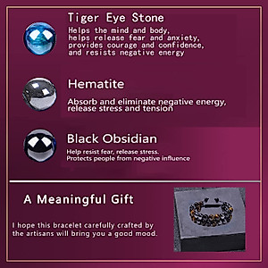 Chrikidor,men and women Triple Protection Bracelet,Hematite Obsidian and Tiger's eye stone 10mm Bead Bracelet,Adjustable,Healing Bracelets Bring Luck and Prosperity