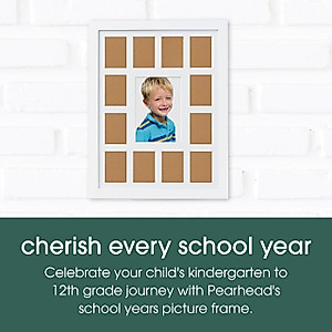 Pearhead School Years Picture Frame K-12 Keepsake, Collage Wall Decor for Kindergarten to 12th Grade Graduation, Multi Photo Display, Ideal Graduation Gift, Fits 13 Wallet Size Photos - White