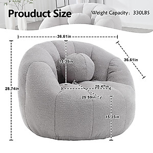 QQU Modern Round Barrel Chair with 1 Pillow, Comfortable Lounge Lazy Sofa Without Swivel Base Lounge Sofa Chair for Living Room, Bedroom, Hotel,Grey