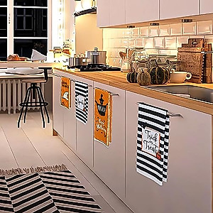 4 PCS Halloween Dish Towels Happy Halloween Kitchen Towels Trick or Treat Boo Spooky Tea Towels Halloween Dishcloth for Kitchen Home Decor Bathroom Table, 18" x 26"