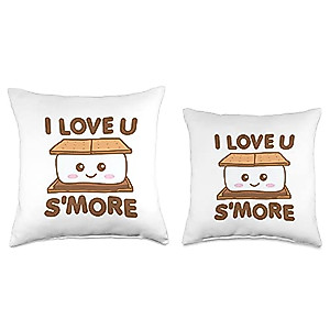 Cute Kawaii S'more Tees I Love You Smore Funny Camping S'More Pun Dark Throw Pillow, 16x16, Multicolor