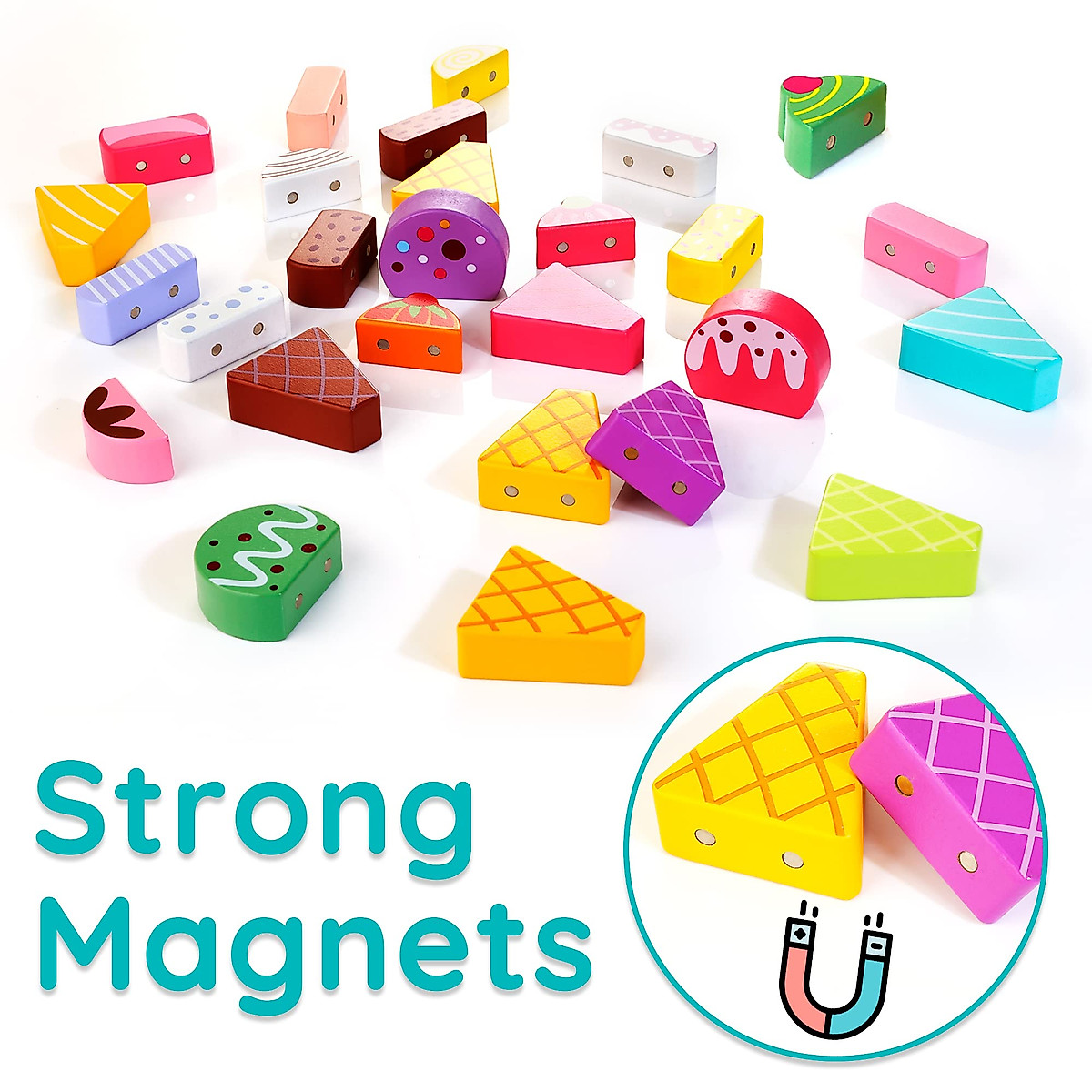 HELLOWOOD Wooden Ice Cream Truck Bundlle with Wooden Lolly Pop Shop, Pretend Play Food Toy