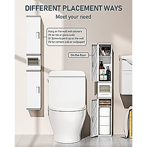 ESTHELLO Bathroom Storage Cabinet with Roll Toilet Paper Holder, Narrow Tall Cabinet Storage, Waterproof Coner Shelf, Compact Bathroom Storage Organizer for Small Bathroom (3 Layers)