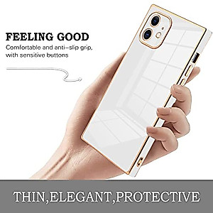 KANGHAR Square Case Compatible with iPhone 11 Luxury Cute Plating Design Square Case Full-Body Anti-Scratch Shockproof Bumper Protective Cover for iPhone 11 6.1 Inch White