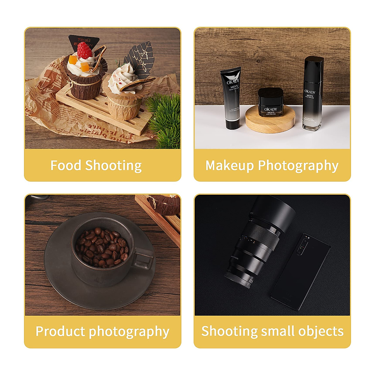 Goshoot 2 PCS Photo Backdrop Boards Kit, 2x2ft Double Sided White Leather Wood Texture Food Backdrops, Flat Lay Photography Backgrounds with 2X Bracket for Jewelry Cosmetics Small Product Props