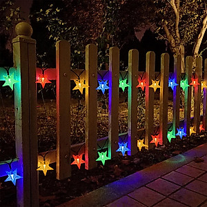 Windpnn 30ft Solar Powered Star String Lights, 50LED 8 Modes Solar Fairy Lights Outdoor Waterprooof for Christmas, Party, Wedding, Home, Garden, Patio Decoration (Cool White)