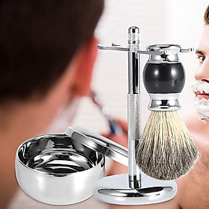 Birsppy Shaving Set, 3Pcs Faux Badger Hair Shaving Brush Resin & Metal Handle + Professional Men Shaving Tool Stand Holder + Alloy Soap Mug Bowl Kit, Perfect for Men Gift