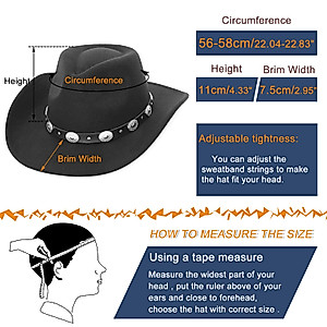 GEMVIE Cowboy Hat for Men Womens Classic Crushable Roll Up Brim Cowboy Hat Belt Buckle Western Cowboy Cowgirl Hat