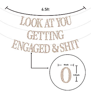 Look At You Getting Engaged & Shit Banner, Happy Engagement Banner, Bridal Shower/Wedding/Engagement/Bachelorette Party Decorations Supplies Glitter