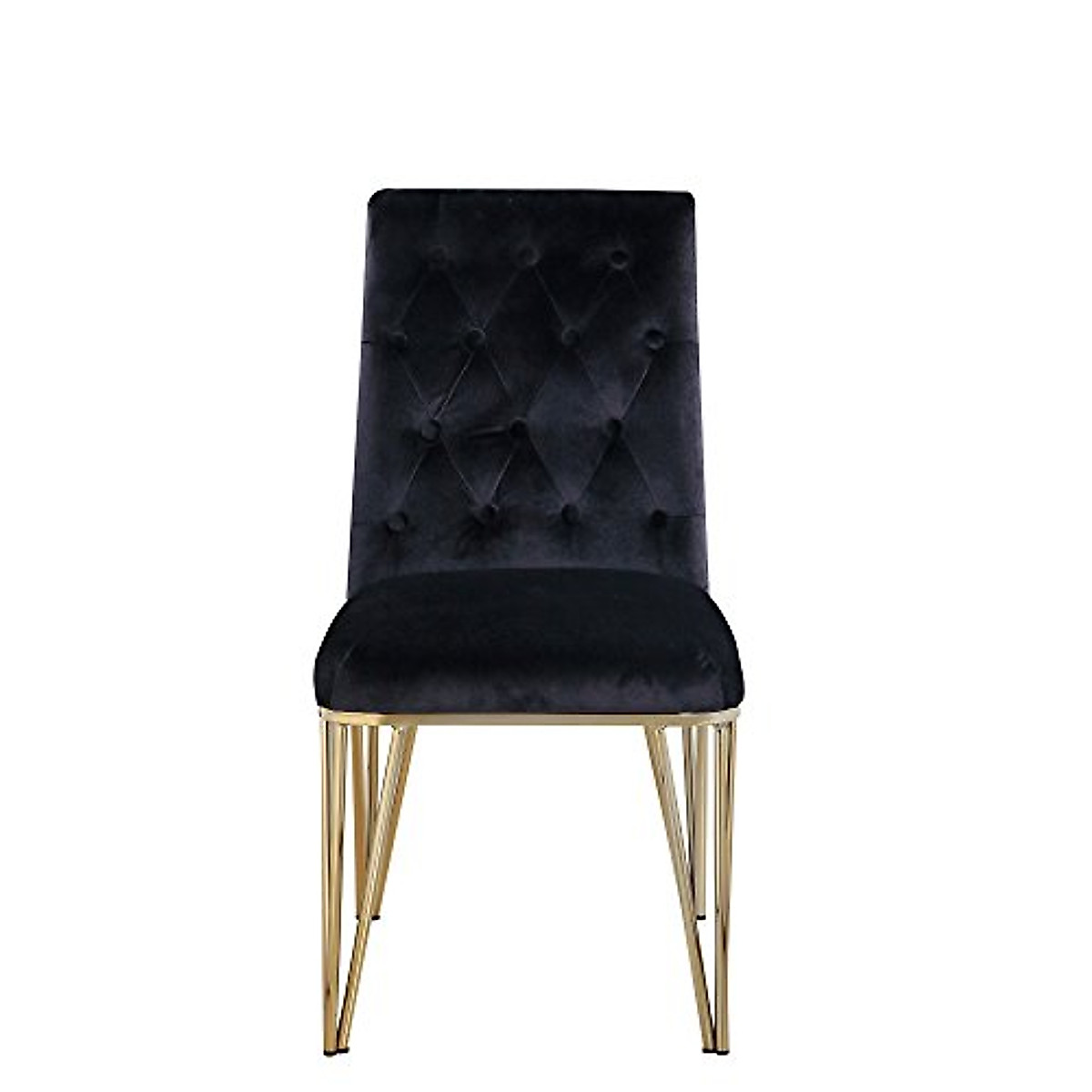 Iconic Home Callahan Dining Side Chair Button Tufted Velvet Upholstered Solid Gold Tone Metal Base Spindle Legs (Set of 2) Modern Contemporary, Black