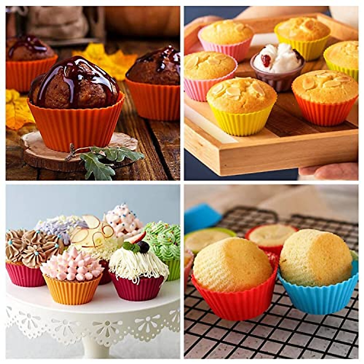 Silicone Cupcake Liners 24 PCS, Baking Cups Liners, Reusable Non-stick Muffin Cups Cake Molds Standard, Multi-Color