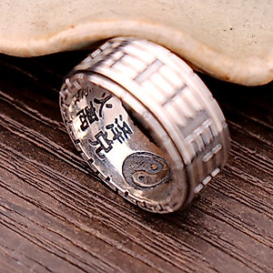 Vintage 925 Sterling Silver Taoism Tai Chi Yin and Yang Spinner Ring Band Fidget Anxiety Ring Jewelry for Men Women Size 9