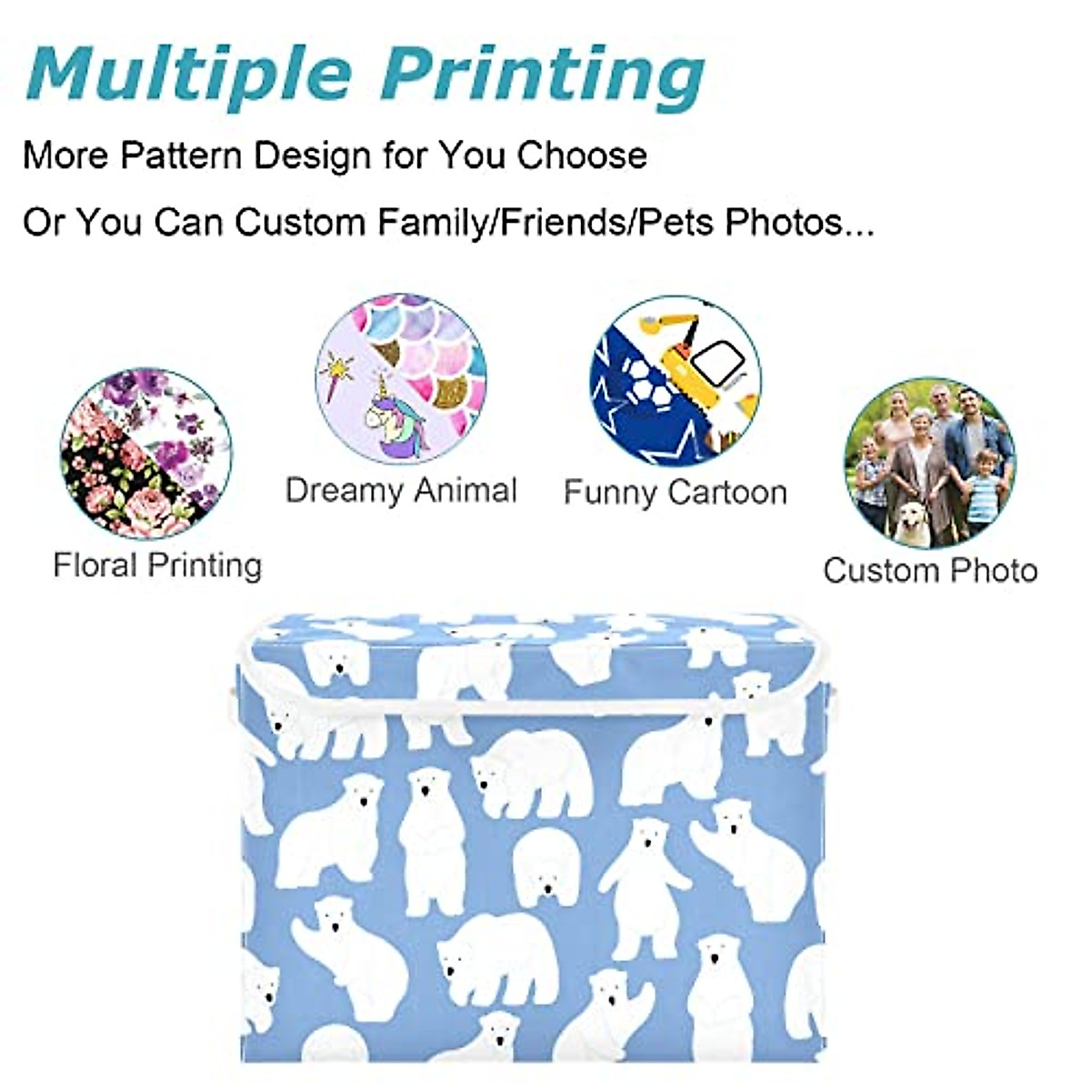 CaTaKu Polar Bear Cute Storage Bins with Lids and Handles, Fabric Large Storage Container Cube Basket with Lid Decorative Storage Boxes for Organizing Clothes