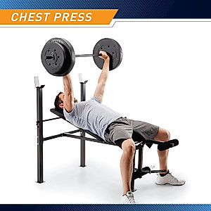 Marcy Competitor Standard Workout Bench with 80 lbs Vinyl-Coated Weight Set Combo CB-20111