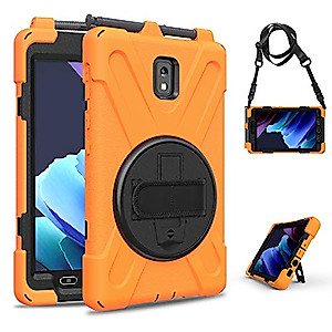 Case for Samsung Galaxy Tab Active 3 8" T570 T575 T577, Heavy Duty Shockproof Rugged 3 Layer Kids Durable Case with 360 Swivel Kickstand, Shoulder Strap & Hand Strap