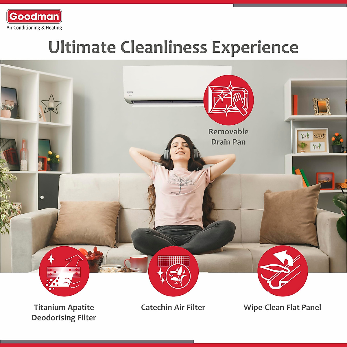 Goodman 12,000 BTU 18 SEER2 Ductless Mini Split Inverter Heat Pump System with Maxwell 16-ft Installation and Wall Bracket (230v)