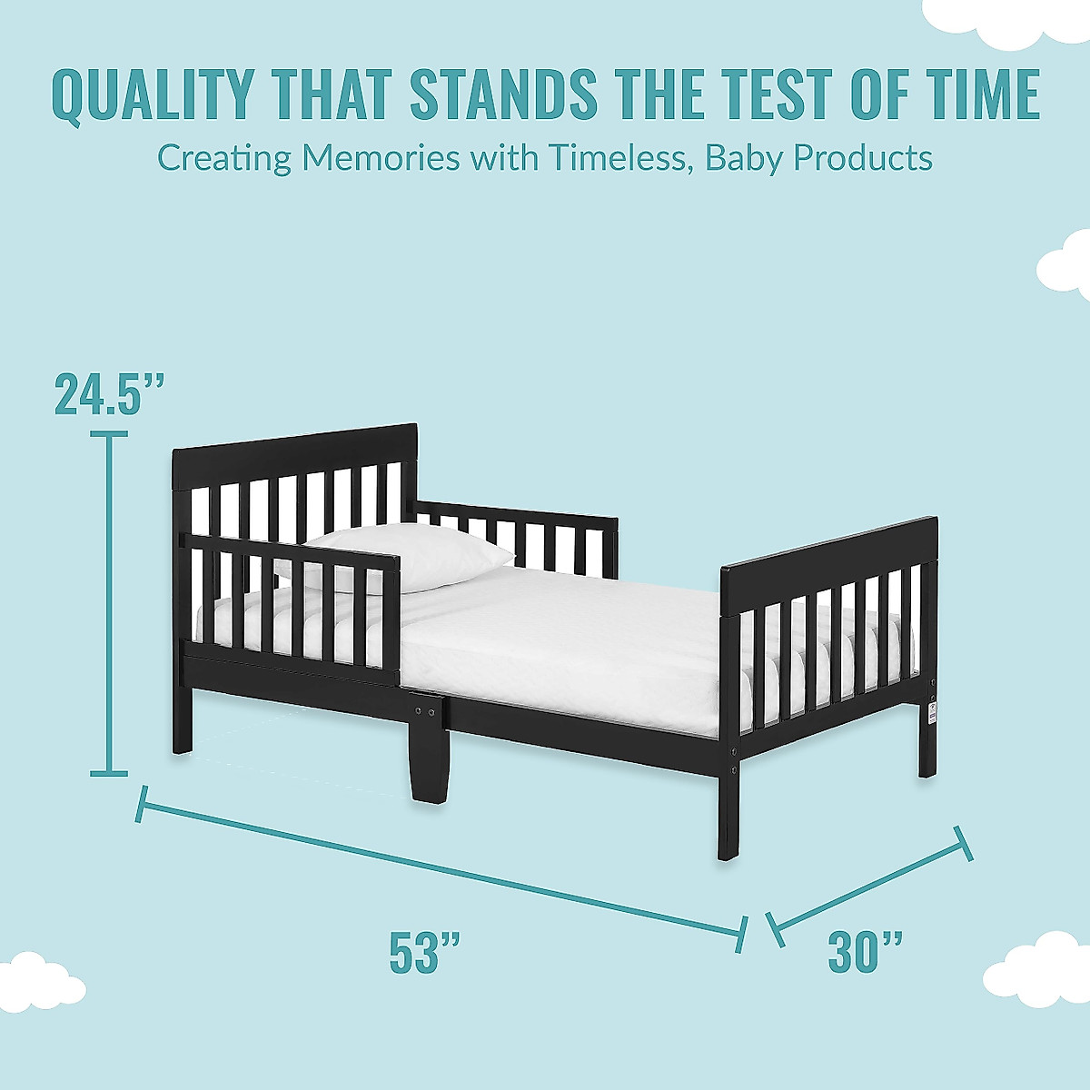 Dream On Me Finn Toddler Bed in Black, Greenguard Gold and JPMA Certified, Non-Toxic Finish, Made of Sustainable New Zealand Pinewood, Wooden Nursery Furniture