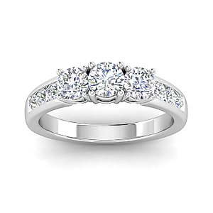 1.50ctw Diamond Three Stone Ring With Side Stones in 14k White Gold (1.50ctw, H-I, I2-I3)