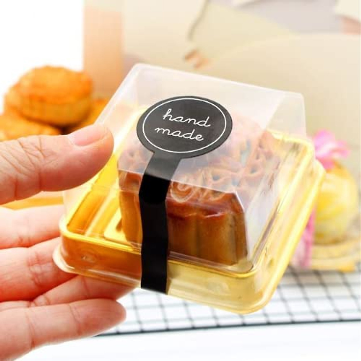 50 Pack Gold bottom Clear cover plastic mini cake box - muffin box - moon cake box - mung bean cake snow Mei Niang box（bottom 2 Inch X high 1-1/2 Inch）