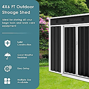 SUNCROWN 4x6 Ft Outdoor Storage Shed Galvanized Steel Garden Shed Tool House with Sliding Door - Grey