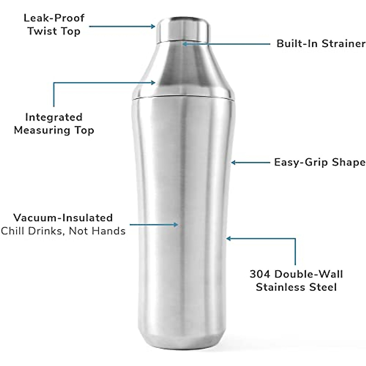 Elevated Craft Hybrid Cocktail Shaker - Premium Vacuum Insulated Stainless Steel Cocktail Shaker - Innovative Measuring System - Martini Shaker for the Home Bartender - 28oz Total Volume
