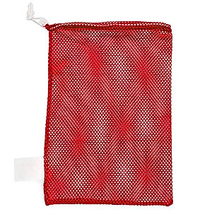 Champion Sports Mesh Sports Equipment Bag, Red, 12x18 Inches - Multipurpose, Nylon Drawstring Bag with Lock and ID Tag for Balls, Beach, Laundry