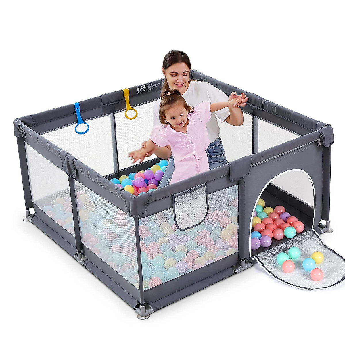 Baby Playpen, Baby Fence with Gates, Playpen for Babies and Toddlers, Playards with Pull-up Rings, Visible Mesh, Safe Anti-Fall Sturdy Baby Play Area, Waterproof Oxford Cloth 50x50"