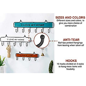 Zembros Coat Rack Wall Mounted, Set of 3 Hangers With Different Sizes (6,5 and 4 hooks), With Wood and Metal the hook Rail Can be for Coat Hat Purse Keys-Perfect for Your Entryway, Bedroom and Kitchen