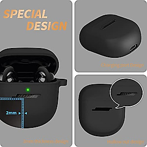 YIPINJIA Case for Bose QuietComfort Earbuds II 2022, Soft Silicone Scratch Proof & Shockproof Protective Skin Sleeve Cover Compatible with Bose QuietComfort Earbuds 2 with Keychain - Black