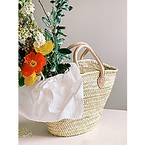 French Market Basket Bag | Handmade Moroccan Seagrass Baskets - Small (14x7) | Wicker Basket for Beach, Laundry, Toy, Blanket, Storage, Baby, or Picnic